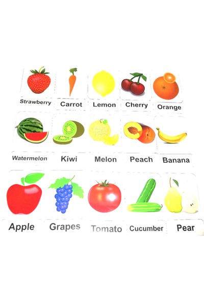 Manyetik İngilizce Kelime Kartları Meyveler ve Sebzeler- Fruits And Vegetables