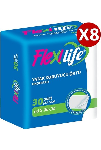 Flexilife Köpek Çiş Pedi Yatak Koruyucu 60X90CM 30LU 8 Paket 240 Adet Flexilife Köpek Çiş Pedi Yatak Koruyucu 60X90CM 30LU 8 Paket 240 Adet