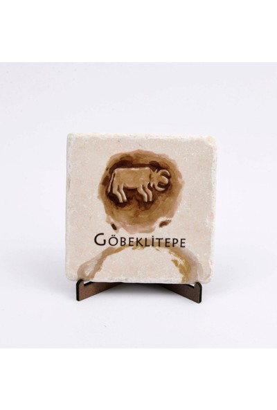 Anadolia Göbeklitepe Öküz Desenli Ayaklı Traverten Pano