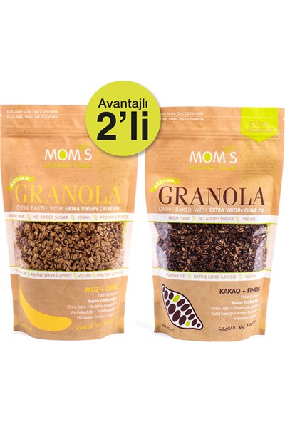 Mom's Natural Foods Ikili Granola Muz Ceviz 360 gr + Kakao Fındık 360 gr