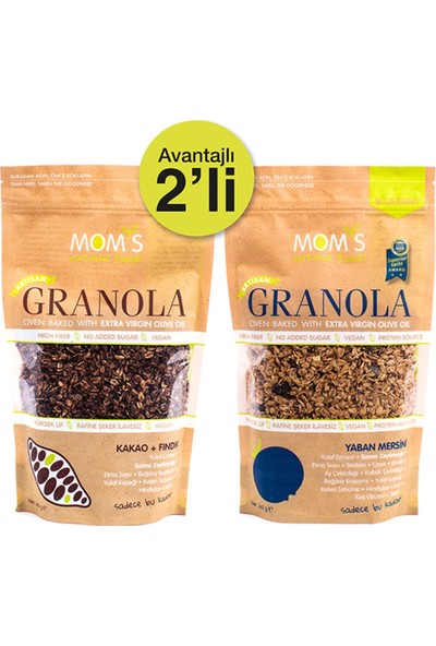 Mom's Natural Foods Ikili Granola Yaban Mersini 360 gr + Kakao Fındık 360 gr
