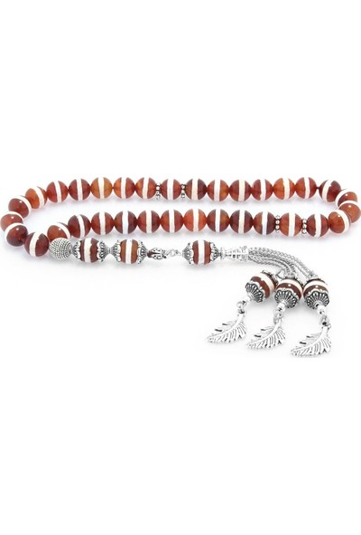 Online Hediye Sepeti Kararmaz Metal Püsküllü Küre Kesim Çizgili Akik Tesbih