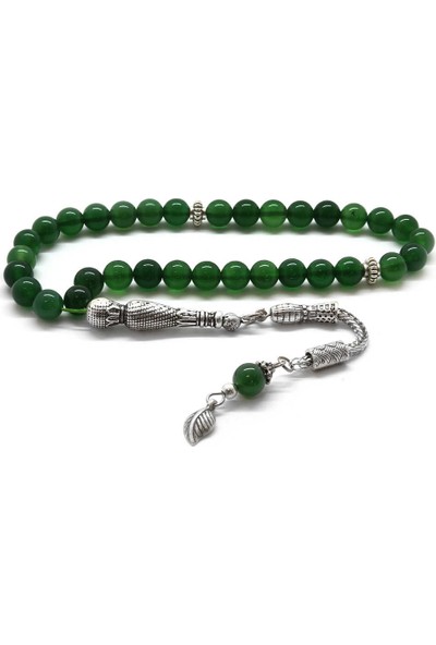 Online Hediye Sepeti Kararmaz Metal Püsküllü Küre Kesim Yeşil Akik Doğaltaş Tesbih