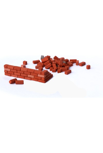Eshel Minyatür Tuğla Çizgili Cephe Tuğlası Kırmızı 1/10 600'lü + Harç