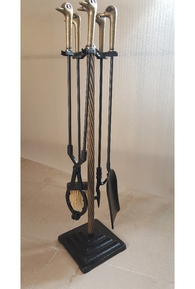 İdeal Tasarım Ördek Başı Figürlü Şömine Maşa Takımı