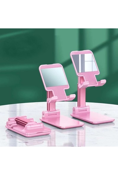 YuceGroup Masaüstü Katlanabilir Aynalı Tablet ve Telefon Tutucu Stand Pembe Renkli YuceGroup Masaüstü Katlanabilir Aynalı Tablet ve Telefon Tutucu Stand Pembe Renkli