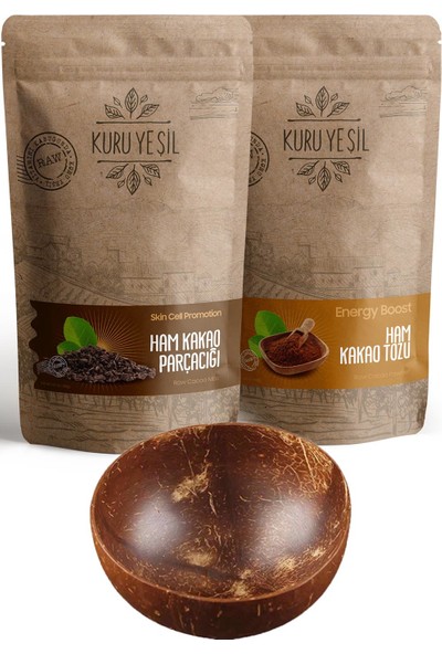 Kuru Yeşil Muhteşem 3' Lü (Ham Kakao Tozu + Ham Kakao Parçacığı + Hindistan Cevizi Kasesi) 300 gr Kuru Yeşil Muhteşem 3' Lü (Ham Kakao Tozu + Ham Kakao Parçacığı + Hindistan Cevizi Kasesi) 300 gr