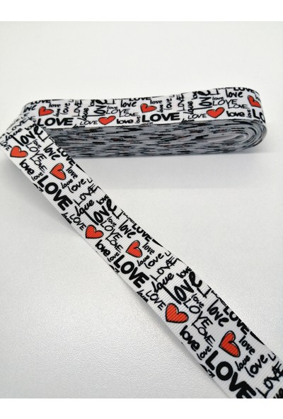 Hobigram Beyaz Love Desenli Grogren Kurdele 2,5 cm 1 Metre