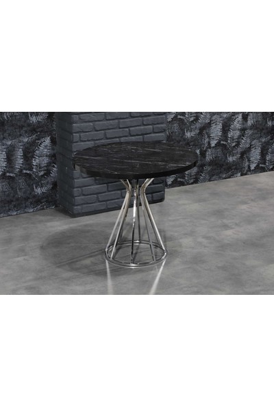 Ressahome Ikra Siyah Mermer Görünümlü Gümüş Kum Saatli Mutfak Masası