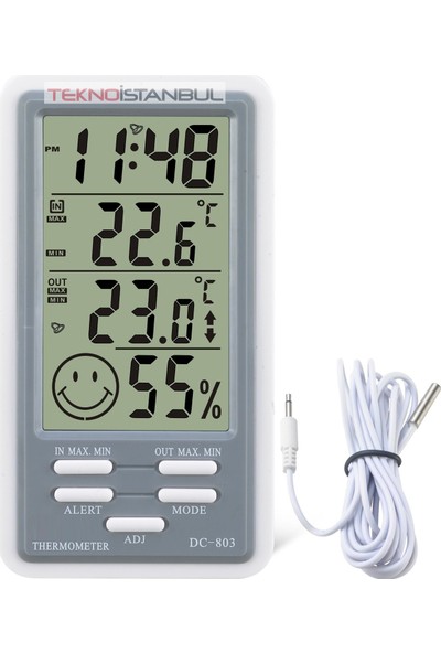 Kablolu Alarmlı Sıcaklık ve Nem Ölçer