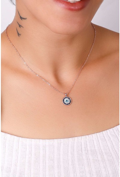 Elika Silver Kadın Rose Kaplama Nazar Model Kolye