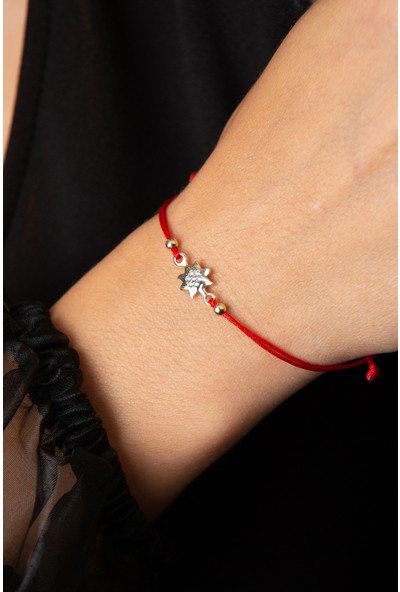 Elika Gold Kadın Güneş Model Kırmızı İpli 14 Ayar Altın Bileklik