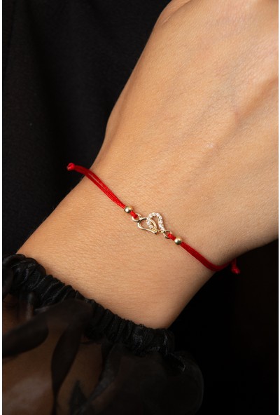 Elika Gold Kadın Kanat Model Kırmızı İpli 14 Ayar Altın Bileklik