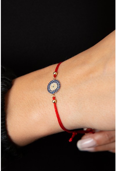 Elika Gold Kadın Nazar Model Kırmızı İpli 14 Ayar Altın Bileklik