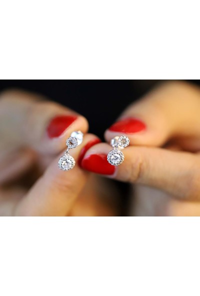 Midyat Gümüş Dünyası 925 Ayar Gümüş Zirkon Taşlı Küpe