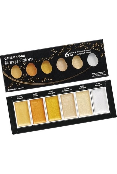 Zig Kuretake Gansai Tambi Starry Colors Yaldızlı Tablet Sulu Boya Seti 6 Renk Zig Kuretake Gansai Tambi Starry Colors Yaldızlı Tablet Sulu Boya Seti 6 Renk