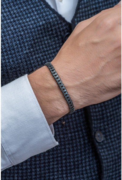 X-lady Accessories Sıralı Hematit Taşı Makrome El Örgüsü Erkek Bileklik
