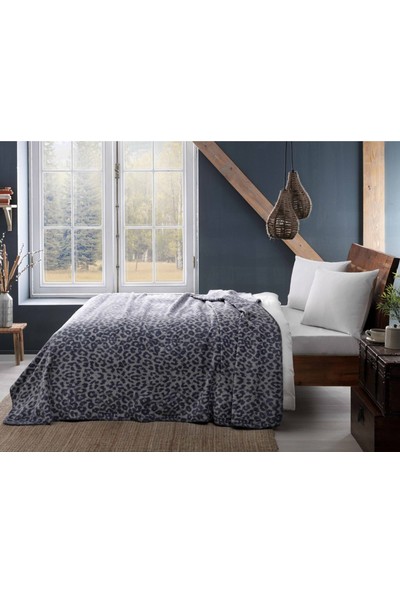 Taç - Leopar Gri Çift Kişilik Pamuklu Battaniye