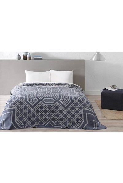 Taç - Atlas Gri Çift Kişilik Pamuklu Battaniye