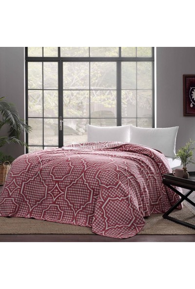 Taç - Evana Pembe Çift Kişilik Pamuklu Battaniye