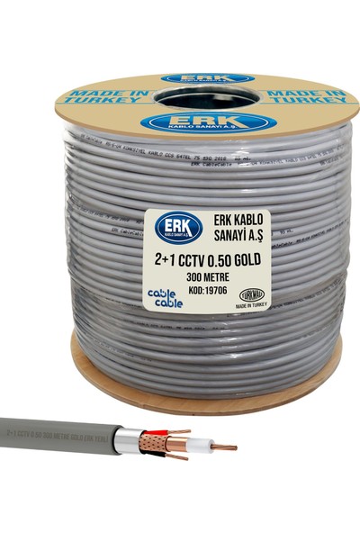 Cable Cable 2+1 CCTV 0.50 Gold Kamera Kablosu - 300M Cable Cable 2+1 CCTV 0.50 Gold Kamera Kablosu - 300M