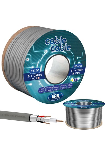 Cable Cable Cable Cable 2+1 CCTV 0.22 Kamera Kablosu - 100M Cable Cable Cable Cable 2+1 CCTV 0.22 Kamera Kablosu - 100M