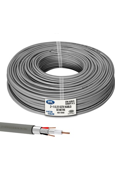 Cable Cable 2+1 CCTV 0.22 Kamera Kablosu - 50M Cable Cable 2+1 CCTV 0.22 Kamera Kablosu - 50M