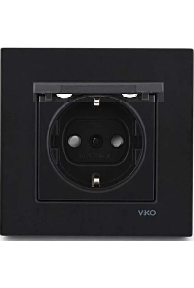 Viko Novella Siyah Kapaklı Çocuk Korumalı Topraklı Priz Çerçeveli