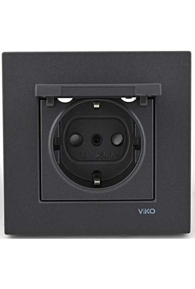 Viko Novella Füme Kapaklı Çocuk Korumalı Topraklı Priz Çerçeveli