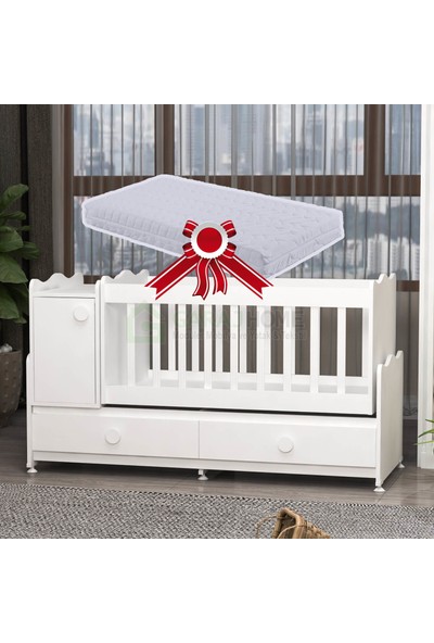 Garaj Home Pırlanta Mdfli Büyüyen 60X120 Beşik + Yatak- Beyaz