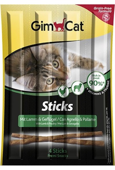 Gimcat Sticks Kuzulu ve Tavuklu Tahılsız Kedi Ödül Çubukları 4'lü 20 gr Gimcat Sticks Kuzulu ve Tavuklu Tahılsız Kedi Ödül Çubukları 4'lü 20 gr
