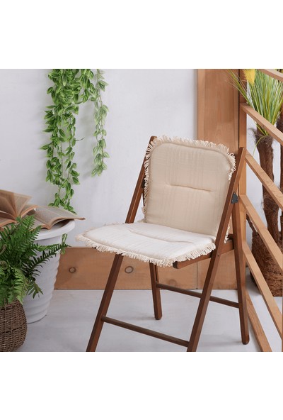 Tekstil Sepeti Krem Rengi Arkalıklı Sandalye Minderi