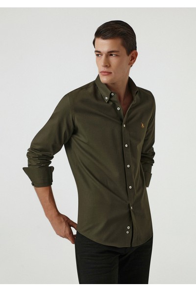 D'S Damat D'S Damat Slim Fit Haki Oxford Gömlek