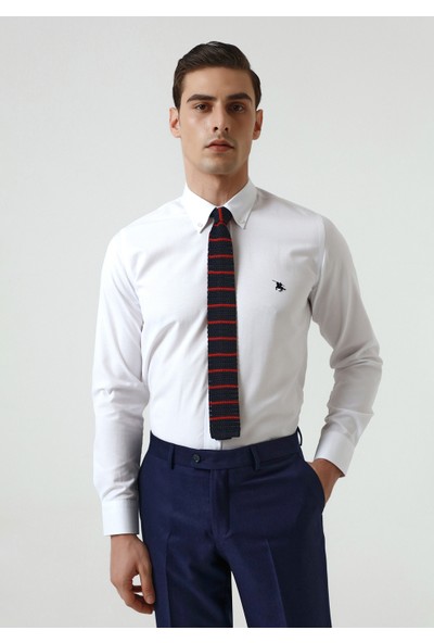 D's Damat Ds Damat Slim Fit Beyaz Oxford Gömlek