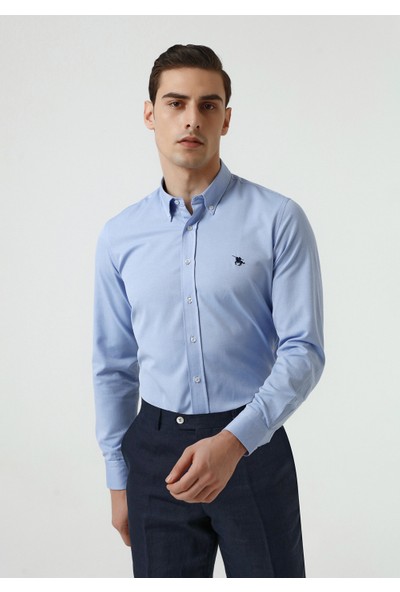 D's Damat Ds Damat Slim Fit Mavi Oxford Gömlek