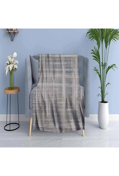 Else Halı Else Gri Mavi Çizgiler Wellsoft Desenli 3D Tv Battaniyesi