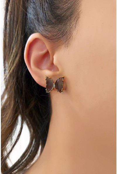 ÇLK Accessories Çelik Taşlı Kelebek Küpe TRKÜPE3489 B34003