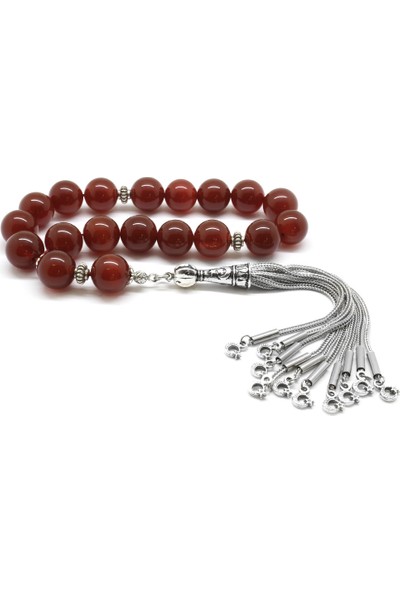 Alis Silver Kararmaz Metal Püsküllü Küre Kesim Akik Efe Doğaltaş Tesbih