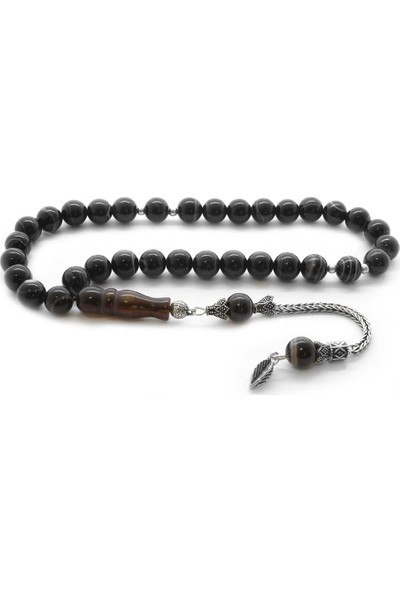 Alis Silver 925 Ayar Gümüş Püsküllü Küre Kesim Süleyman Akiği Doğaltaş Tesbih