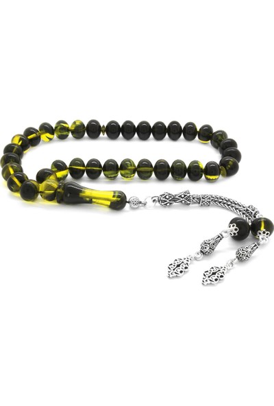 Alis Silver 925 Ayar Gümüş Püsküllü Tekerlek Kesim Süzme Sarı Ateş Kehribar Tesbih