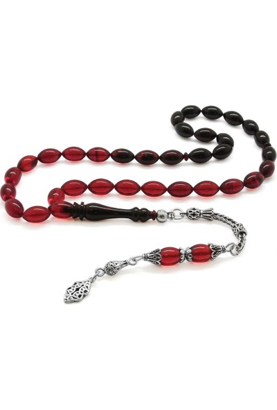 Alis Silver 925 Ayar Gümüş Püsküllü Arpa Kesim Süzme Kırmızı Ateş Kehribar Tesbih Alis Silver 925 Ayar Gümüş Püsküllü Arpa Kesim Süzme Kırmızı Ateş Kehribar Tesbih