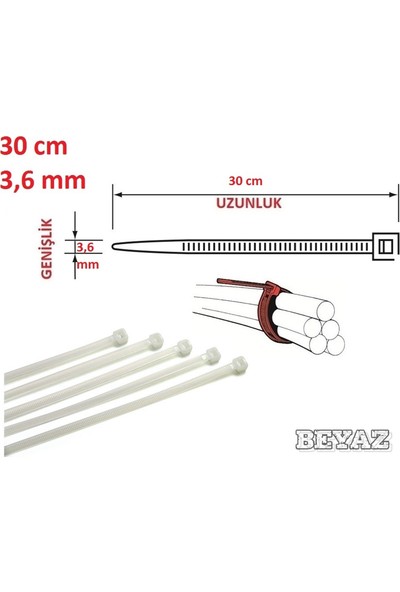 Pemsan 30CM x 3,6mm Plastik Cırt Kelepçe ( Kablo Bağı ) Saydam-Beyaz Pemsan 30CM x 3,6mm Plastik Cırt Kelepçe ( Kablo Bağı ) Saydam-Beyaz