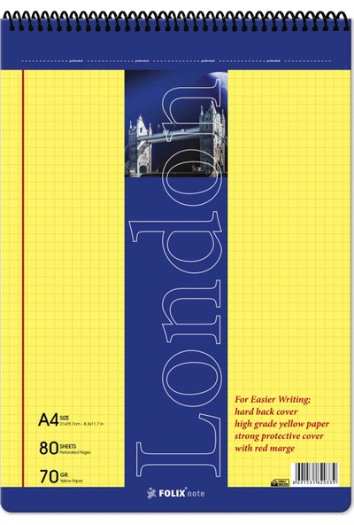 London A4 Kareli Spiralli Sarı 80 yp. Bloknot