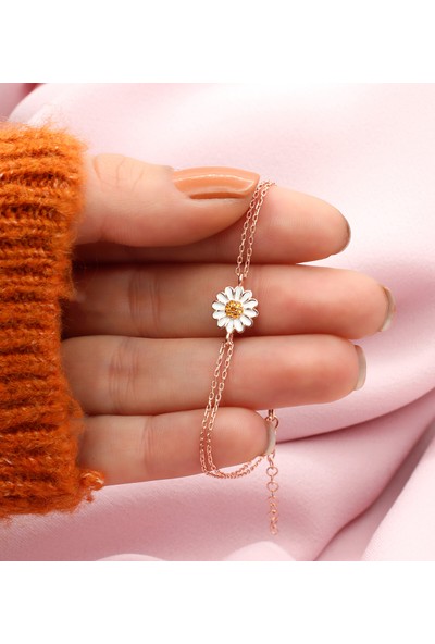 Else Silver 925 Ayar Gümüş Mineli Papatya Bileklik