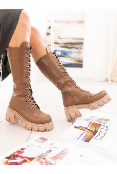 Limoya Estefania Vizon Deri Dizaltı Kalın Platorm Topuklu Çizme Limoya Estefania Vizon Deri Dizaltı Kalın Platorm Topuklu Çizme