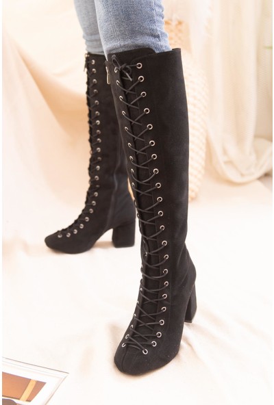 Limoya Jayden Siyah Süet Önü Bağcıklı Çizme Kalın Topuk Limoya Jayden Siyah Süet Önü Bağcıklı Çizme Kalın Topuk