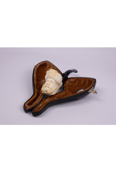 Fine Crafts El Işçiliği Osmanlı Padişah Figürlü Doğal Lüle Taşı Pipo Özel Kutulu