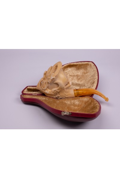 Fine Crafts El Işçiliği Ejderha Figürlü Doğal Lüle Taşı Pipo Özel Kutulu