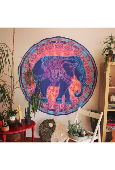 Wander Tapestry Hindistan Şans ve Bereket Fili Yuvarlak Duvar Örtüsü