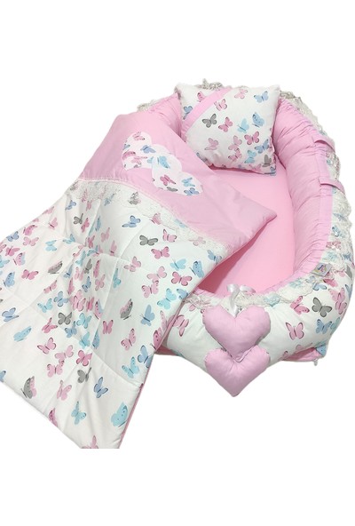 Bebek Atölyesi i Babynest ve Yorgan Pembe Turkuaz Kelebek Desen